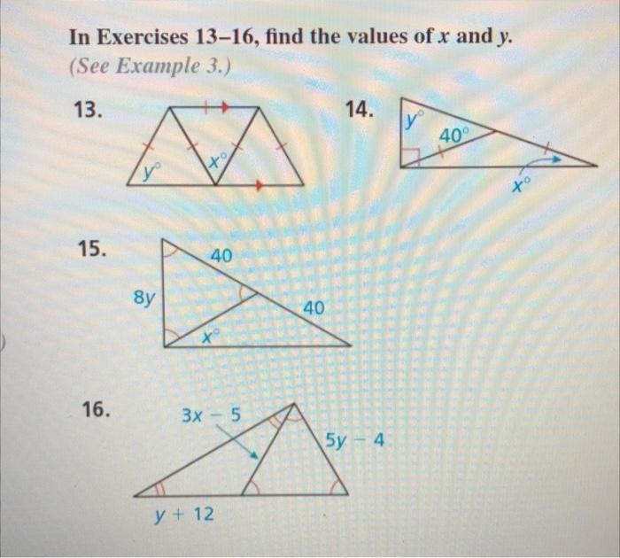 Solved In Exercises 13-16, find the values of x and y. (See | Chegg.com