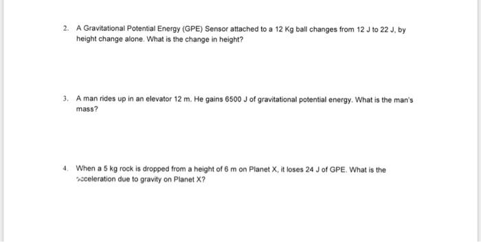 Solved 2. A Gravitational Potential Energy (GPE) Sensor | Chegg.com