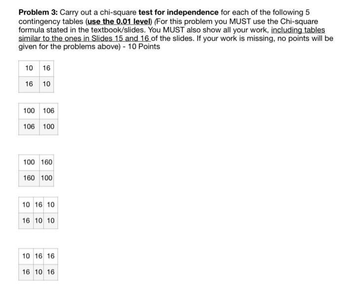 Solved Please solve problem 3 and use the chi -swuare | Chegg.com