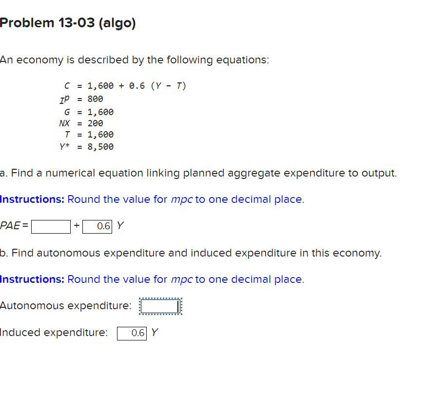 Solved Problem 13-03 (algo)Problem 13-03 (algo)An economy is | Chegg.com
