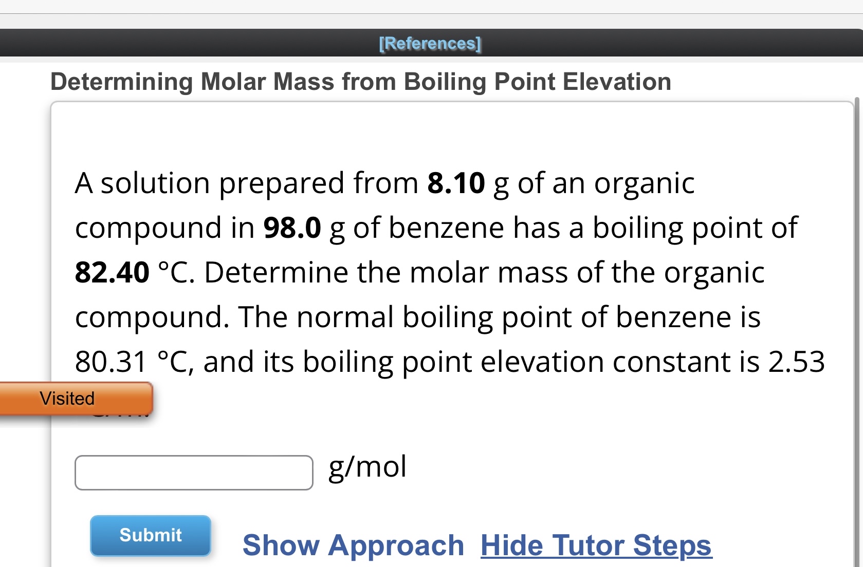 Solved [References]Determining Molar Mass from Boiling Point | Chegg.com