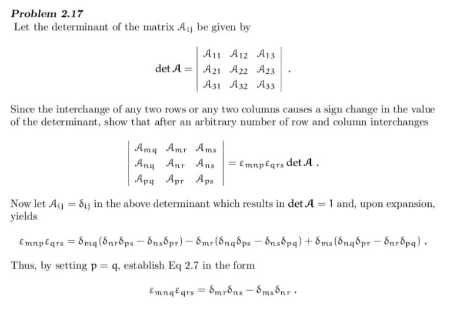 Problem 2.17 Let the determinant of the matrix Aij be | Chegg.com