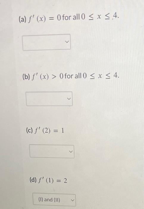 Solved (a) f′(x)=0 for all 0≤x≤4. (b) f′(x)>0 for all 0≤x≤4. | Chegg.com