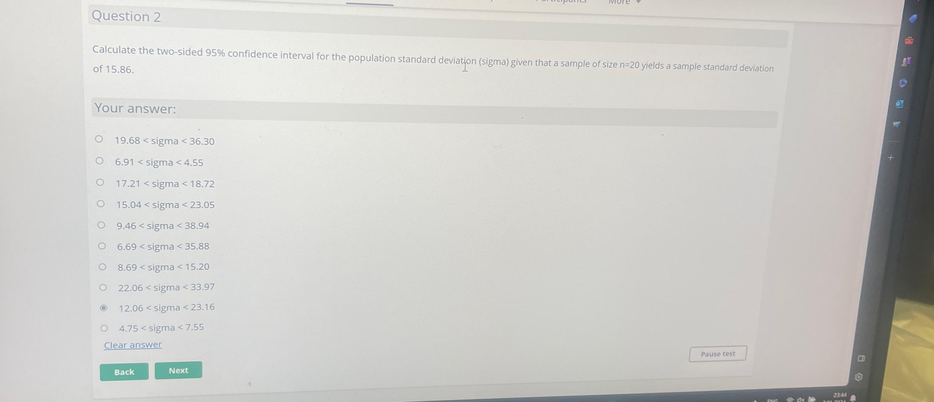 Solved Question 2Calculate the two-sided 95% ﻿confidence | Chegg.com