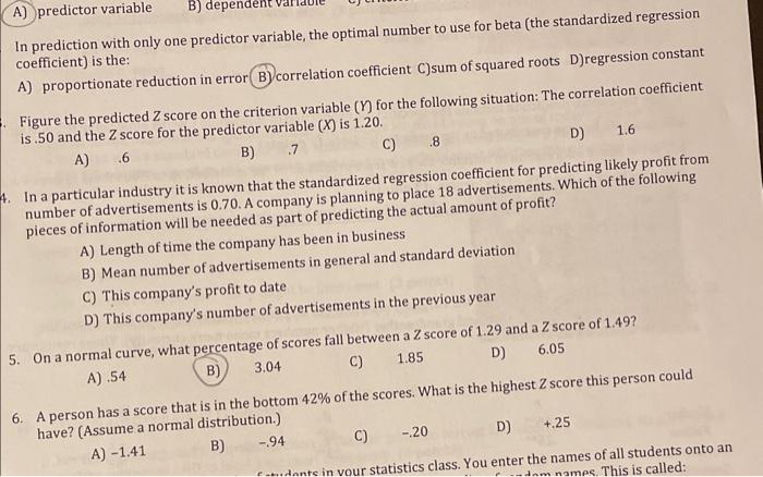 Solved A) predictor variable In prediction with only one | Chegg.com