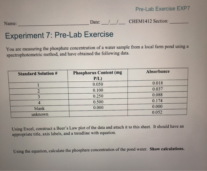 Solved Pre-Lab Exercise EXP7 Name: Date:__ CHEM1412 Section: | Chegg.com
