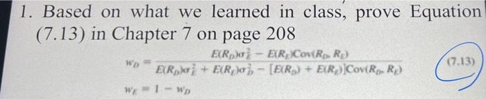 1. Based on what we learned in class, prove Equation | Chegg.com
