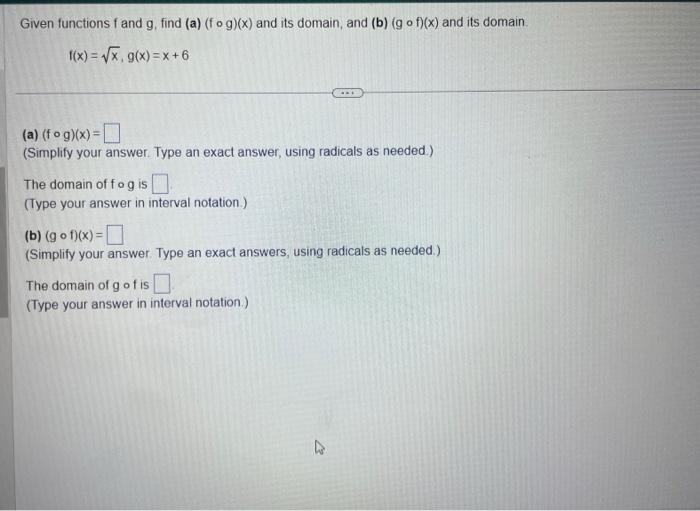 Solved Given functions f and g, find (a)(f∘g)(x) and its | Chegg.com