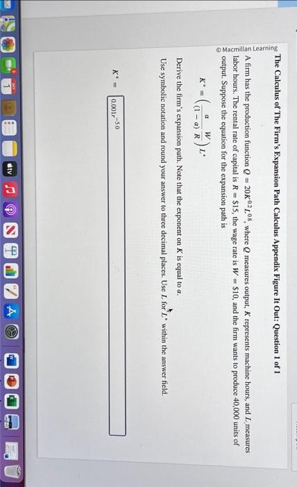 The Calculus of The Firm's Expansion Path Calculus | Chegg.com