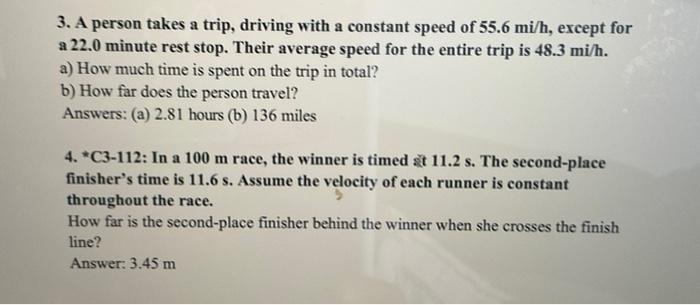 Solved 3. A person takes a trip, driving with a constant | Chegg.com