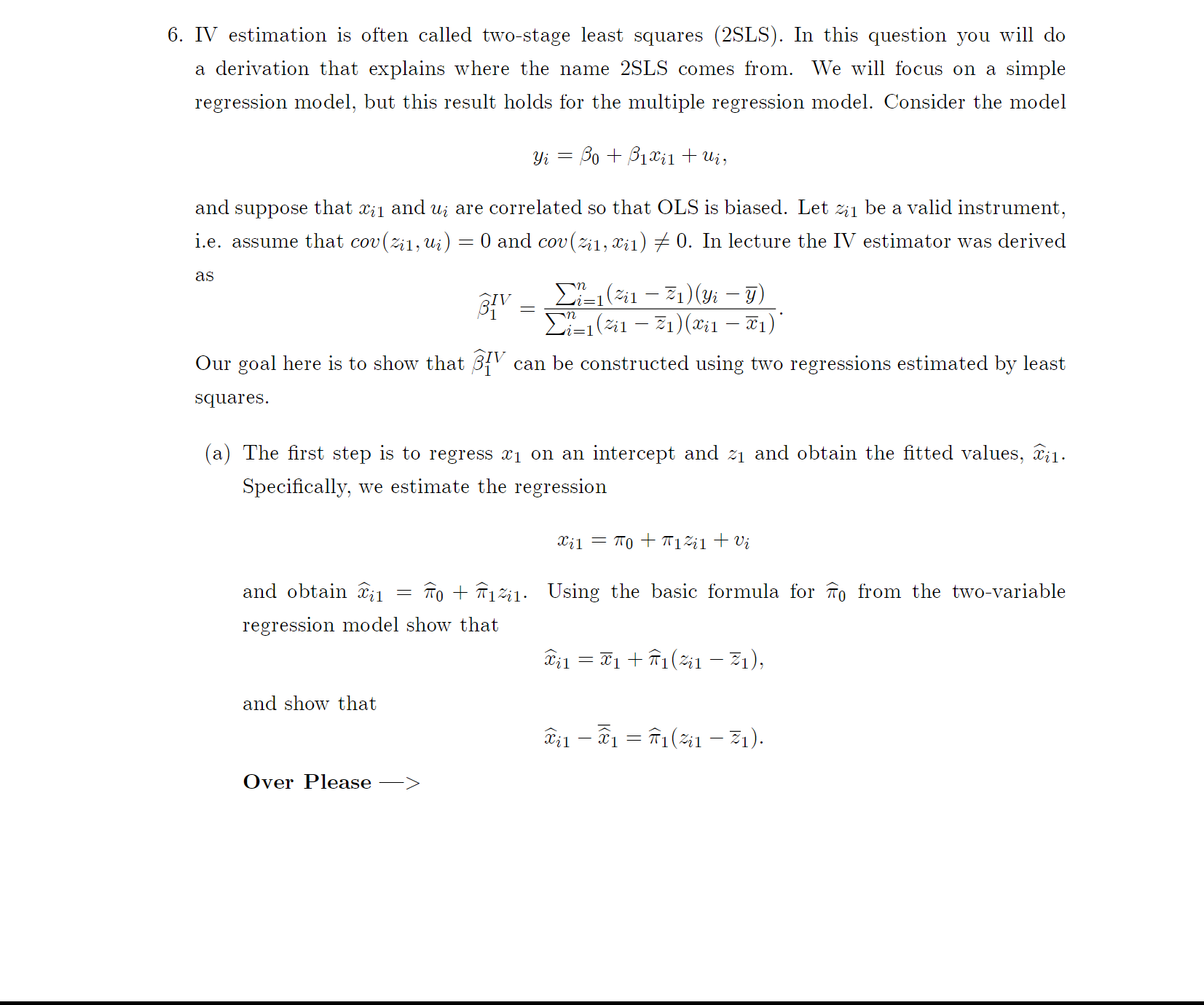 Solved IV estimation is often called two-stage least squares | Chegg.com