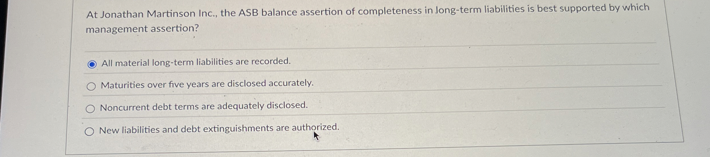 Solved At Jonathan Martinson Inc., the ASB balance assertion | Chegg.com