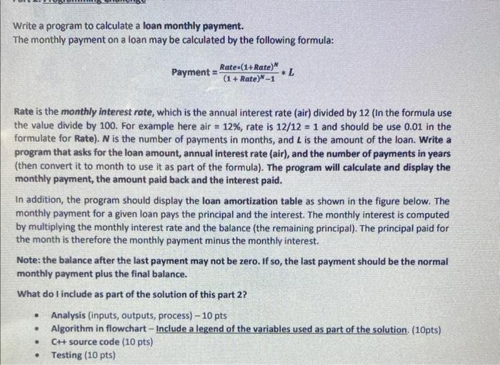 Solved Write a program to calculate a loan monthly payment. | Chegg.com