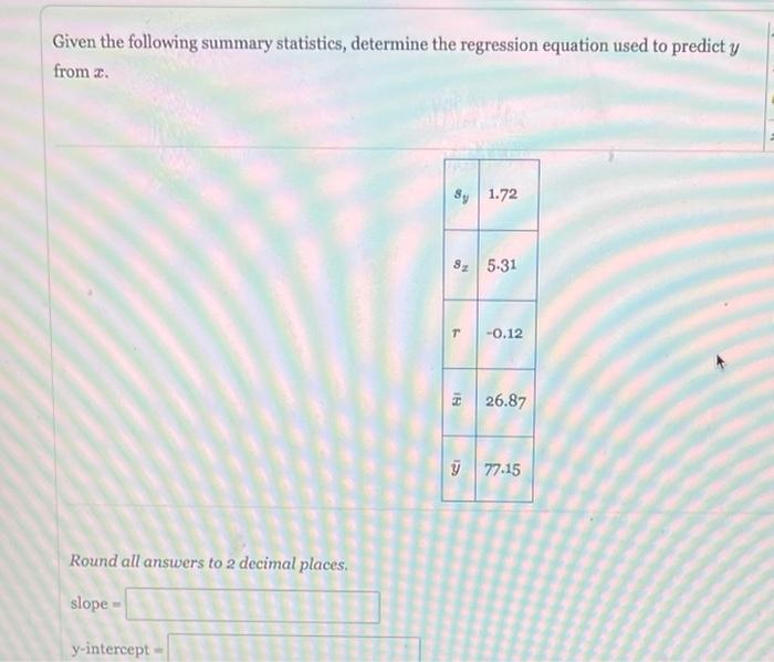 Solved Given the following summary statistics, determine the | Chegg.com