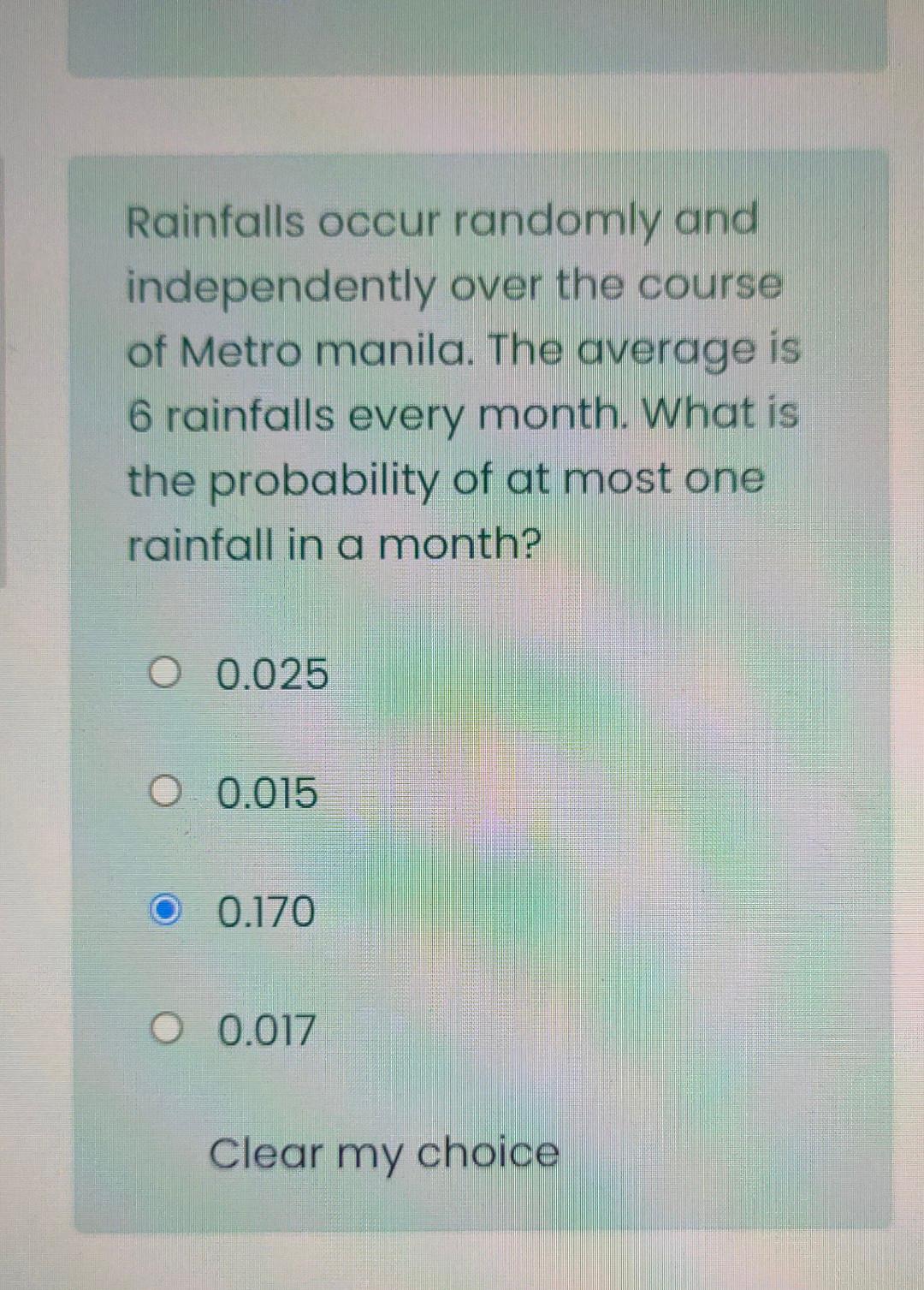 Solved Rainfalls occur randomly and independently over the | Chegg.com