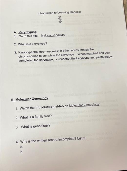 Solved Introduction to Learning Genetics A. Karyotyping 1. | Chegg.com