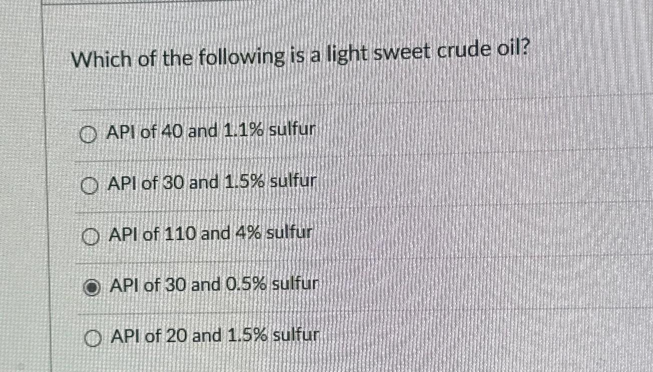 Solved Which of the following is a light sweet crude oil?API | Chegg.com