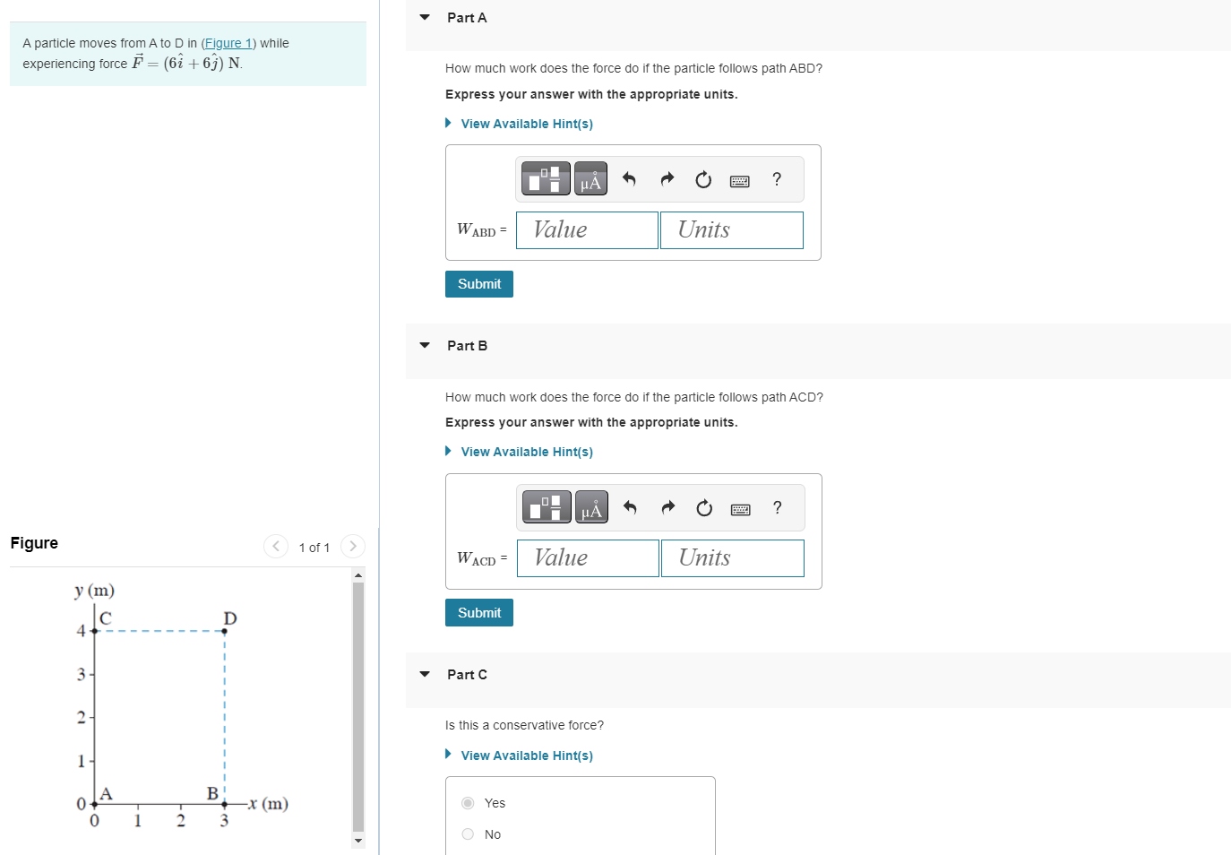 Solved A particle moves from A ﻿to D ﻿in (Figure 1) | Chegg.com