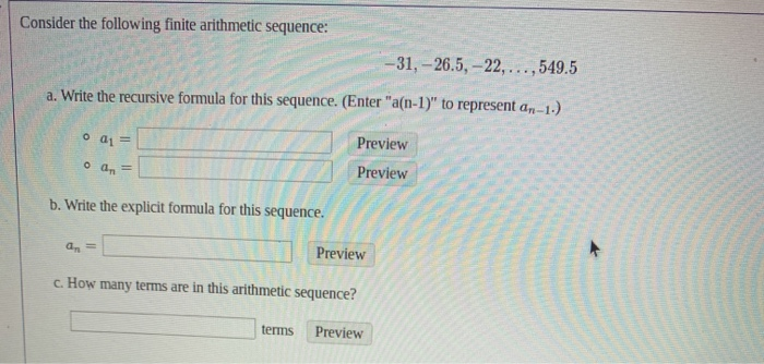Solved Consider the following finite arithmetic sequence: - | Chegg.com