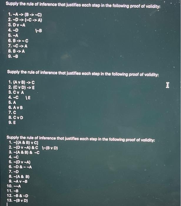 Solved Supply the rule of inference that justifies each step | Chegg.com