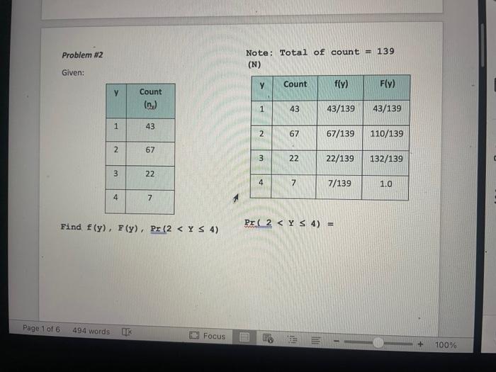 Solved Problem H2 Note: Total of count =139 Given: (N) Find | Chegg.com
