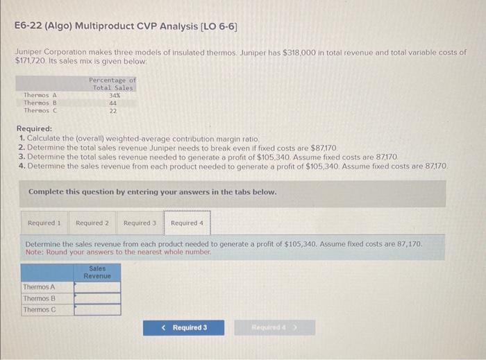 Solved E6-22 (Algo) Multiproduct CVP Analysis [LO 6-6] | Chegg.com