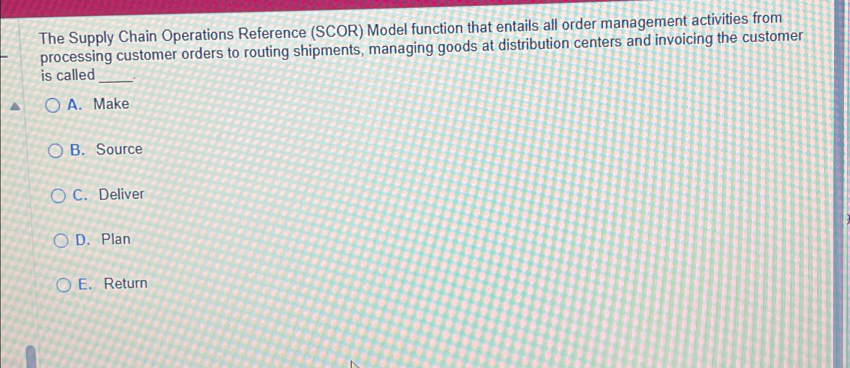 Solved The Supply Chain Operations Reference (SCOR) ﻿Model | Chegg.com