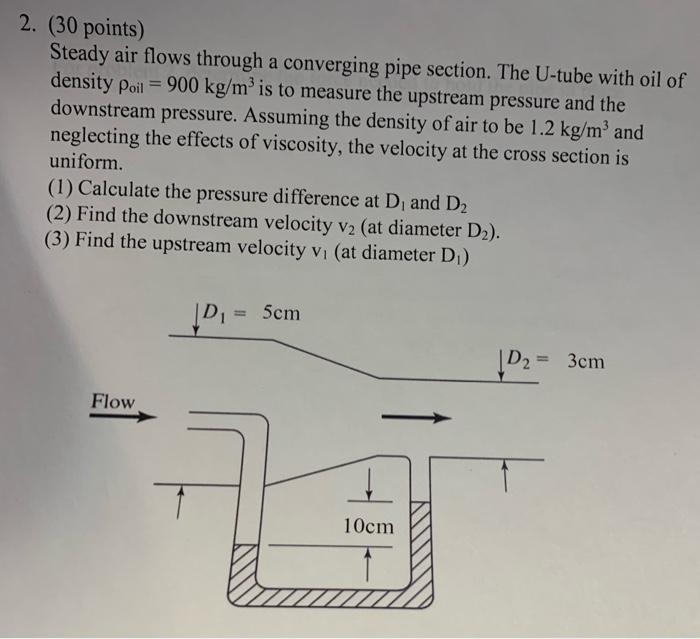 Solved 2. (30 points) Steady air flows through a converging | Chegg.com