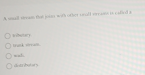 Solved A small stream that joins with other small streams is | Chegg.com