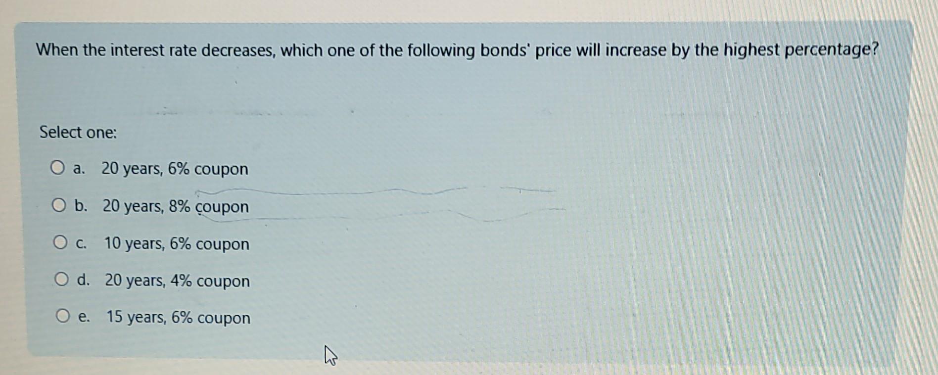 Solved When the interest rate decreases, which one of the | Chegg.com