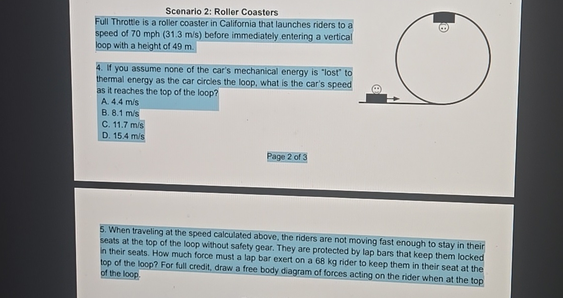 Solved How to solve Scenario 2: Roller CoastersFull Throttle | Chegg.com