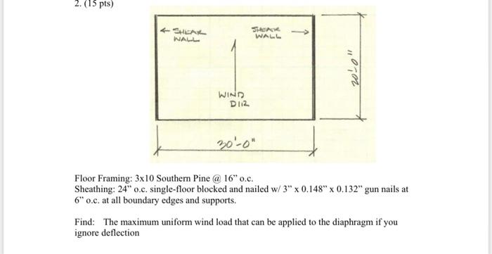 Solved 2. (15 pts) Floor Framing: 3x10 Southern Pine @ 16" | Chegg.com