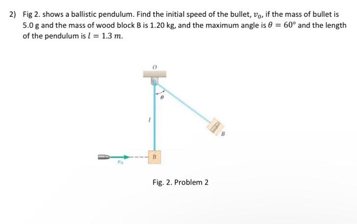 Solved 2) Fig 2. shows a ballistic pendulum. Find the | Chegg.com