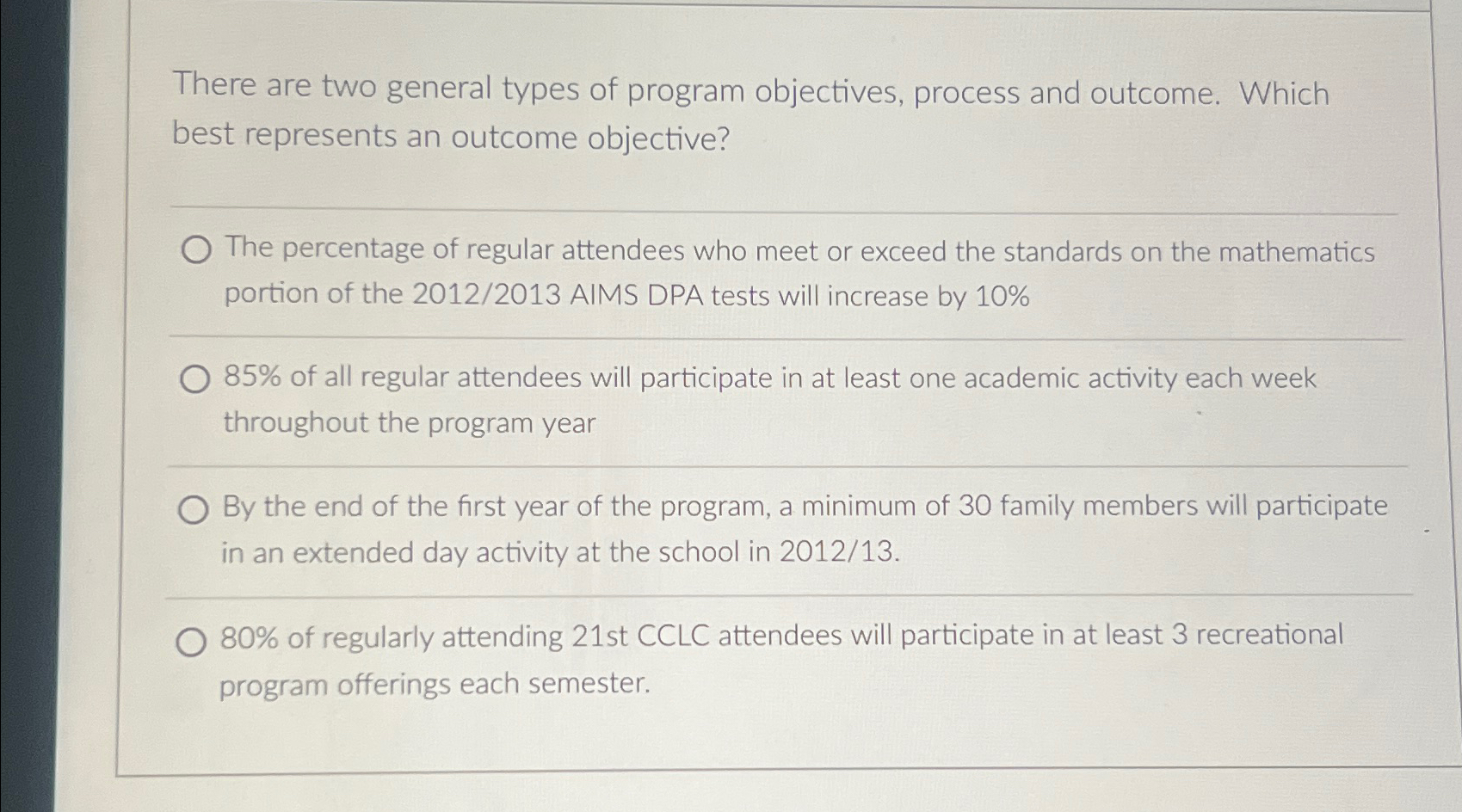 Solved There are two general types of program objectives, | Chegg.com