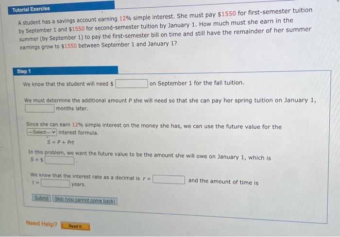 Solved Tutorial Exercise A student has a savings account | Chegg.com