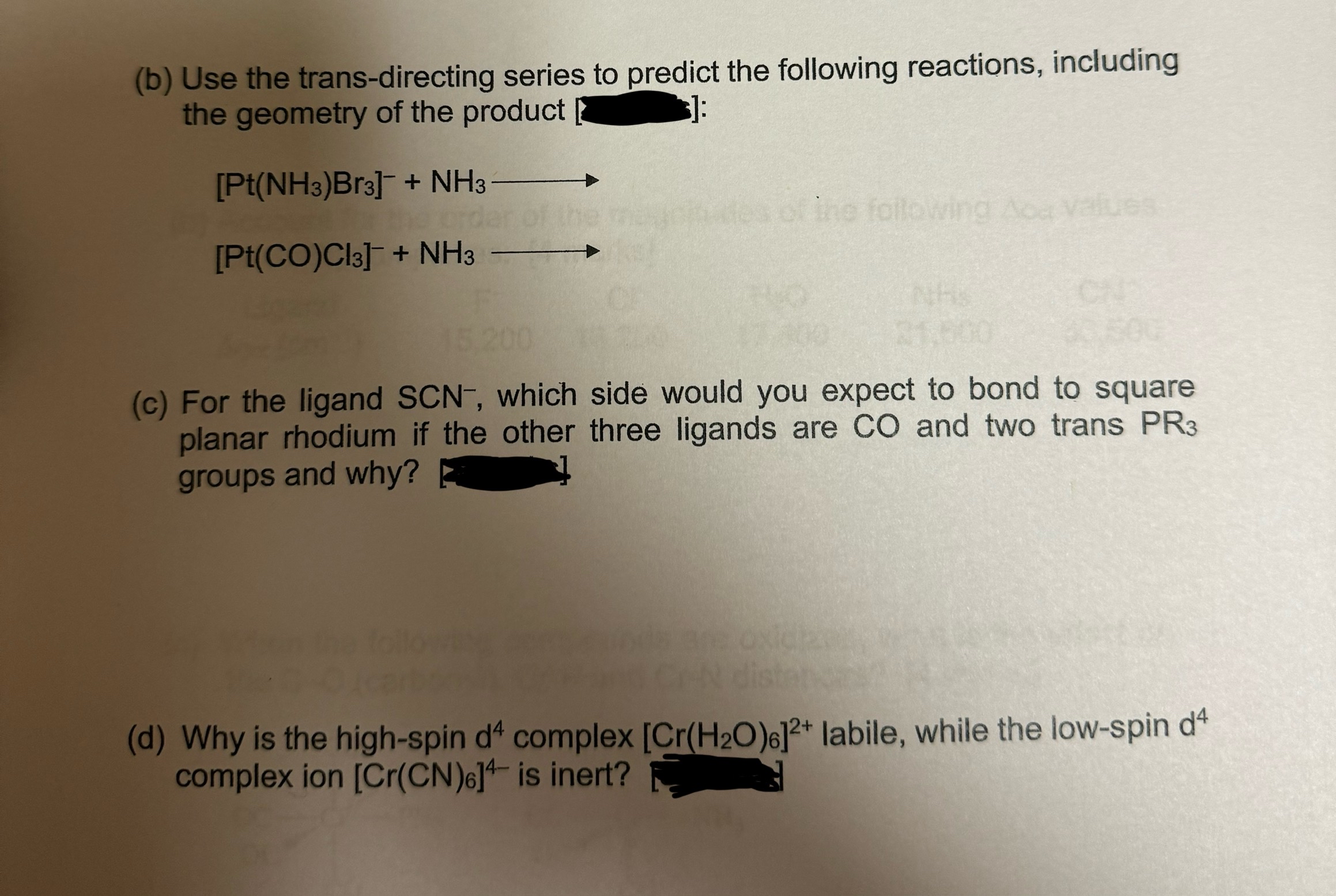 Solved (b) ﻿Use the trans-directing series to predict the | Chegg.com