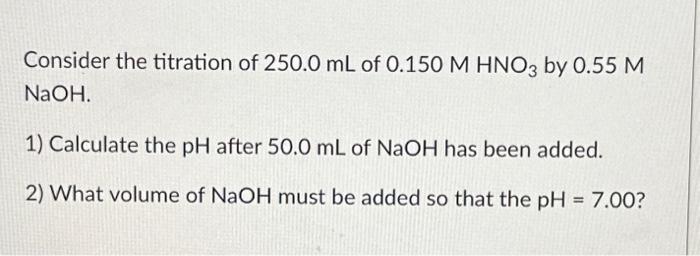 Solved Consider the titration of 250.0 mL of 0.150 M HNO3 by | Chegg.com