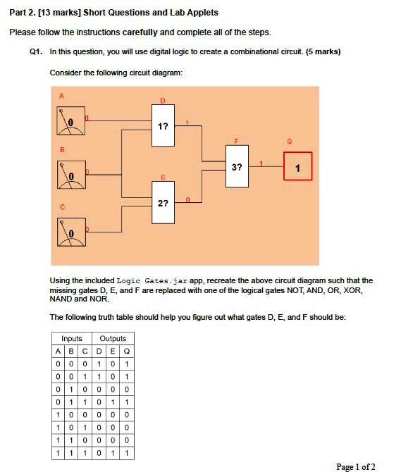 Solved Part 2. [13 marks] Short Questions and Lab Applets | Chegg.com