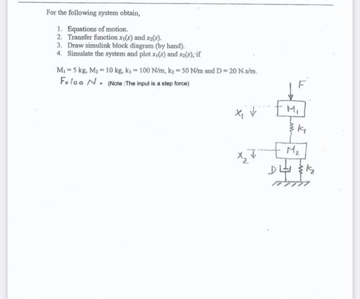 Solved For the following system obtain, 1. Equations of | Chegg.com