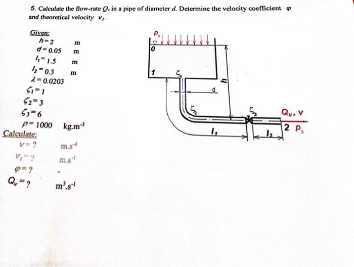 Solved 5. Calculate the flow-rate Q v in a pipe of diameter | Chegg.com