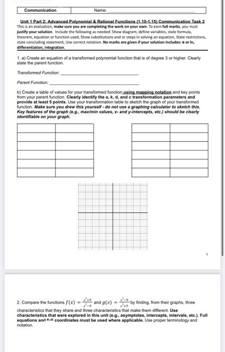 Unit 1 Part 2 Advanced Polynomial And Rational