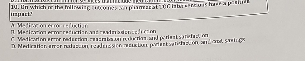 Solved On which of the following outcomes can pharmacist TOC | Chegg.com