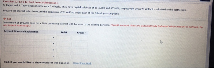 Solved Exercise 12-12 a-b (Part Level Submission) S. Pagan | Chegg.com