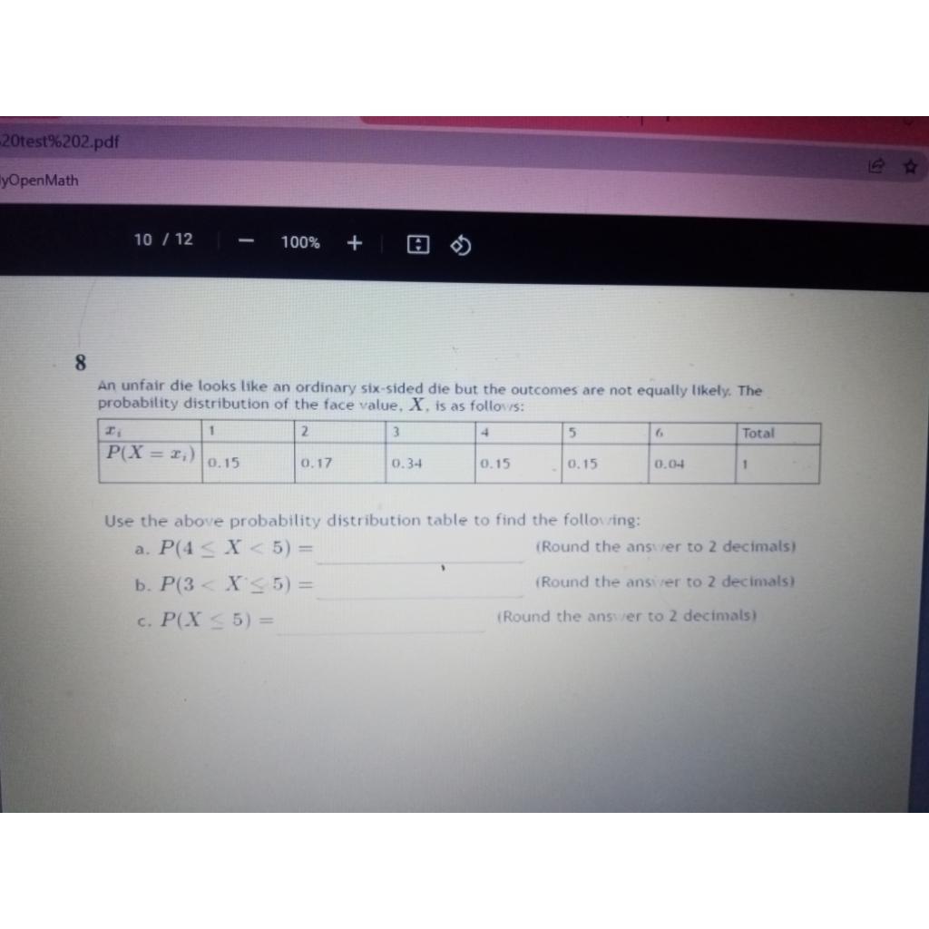 Solved 10128An unfair die looks like an ordinary six-sided | Chegg.com