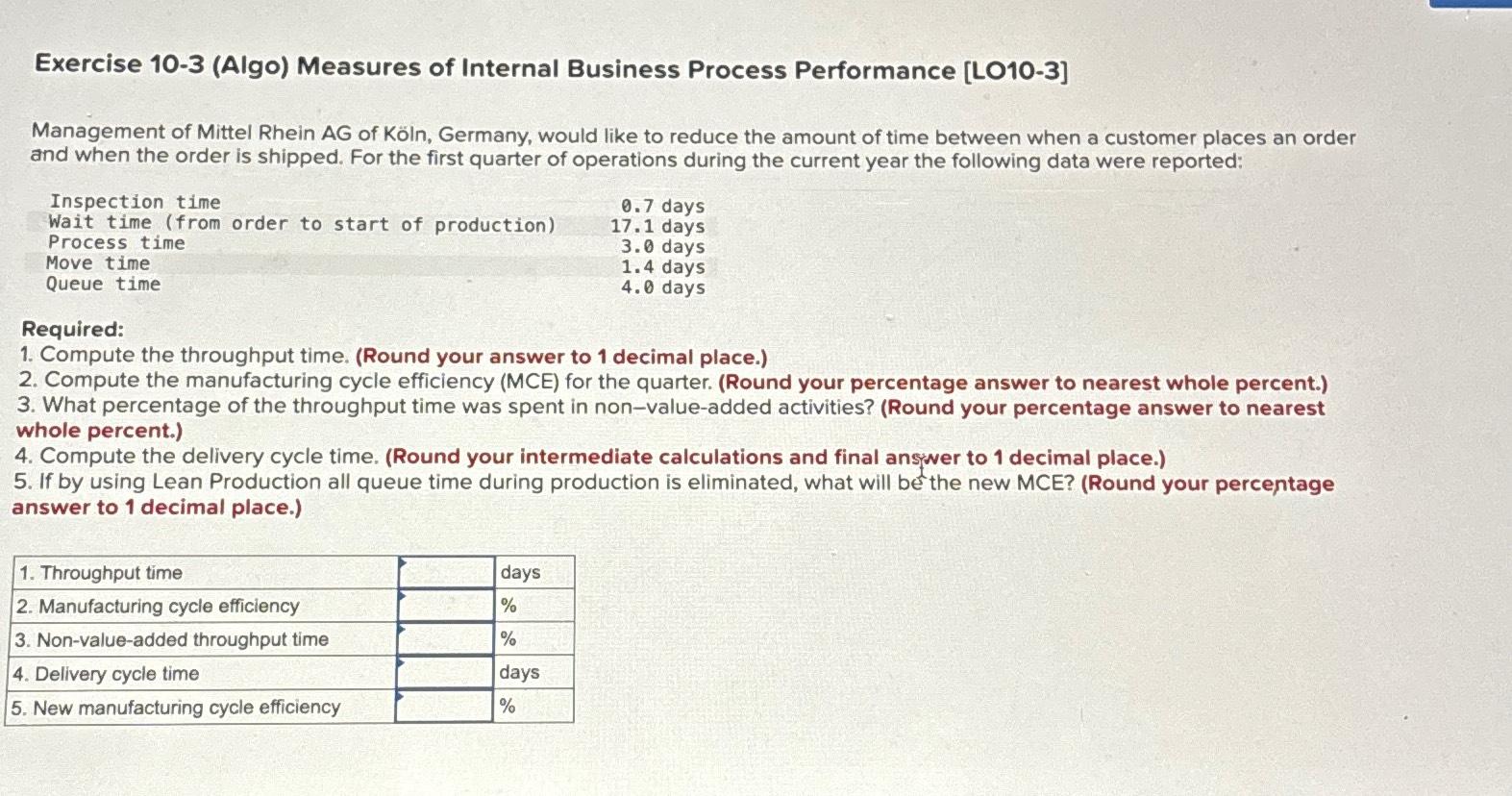 Solved Exercise 10-3 (Algo) ﻿Measures of Internal Business | Chegg.com