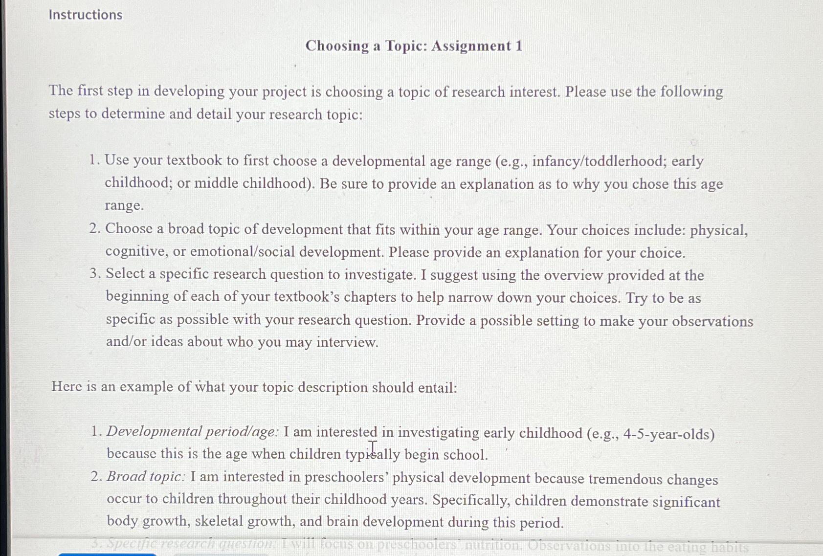 Solved InstructionsChoosing a Topic: Assignment 1The first | Chegg.com