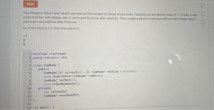 Solved Start Two integers, value1 and value2, are read as | Chegg.com
