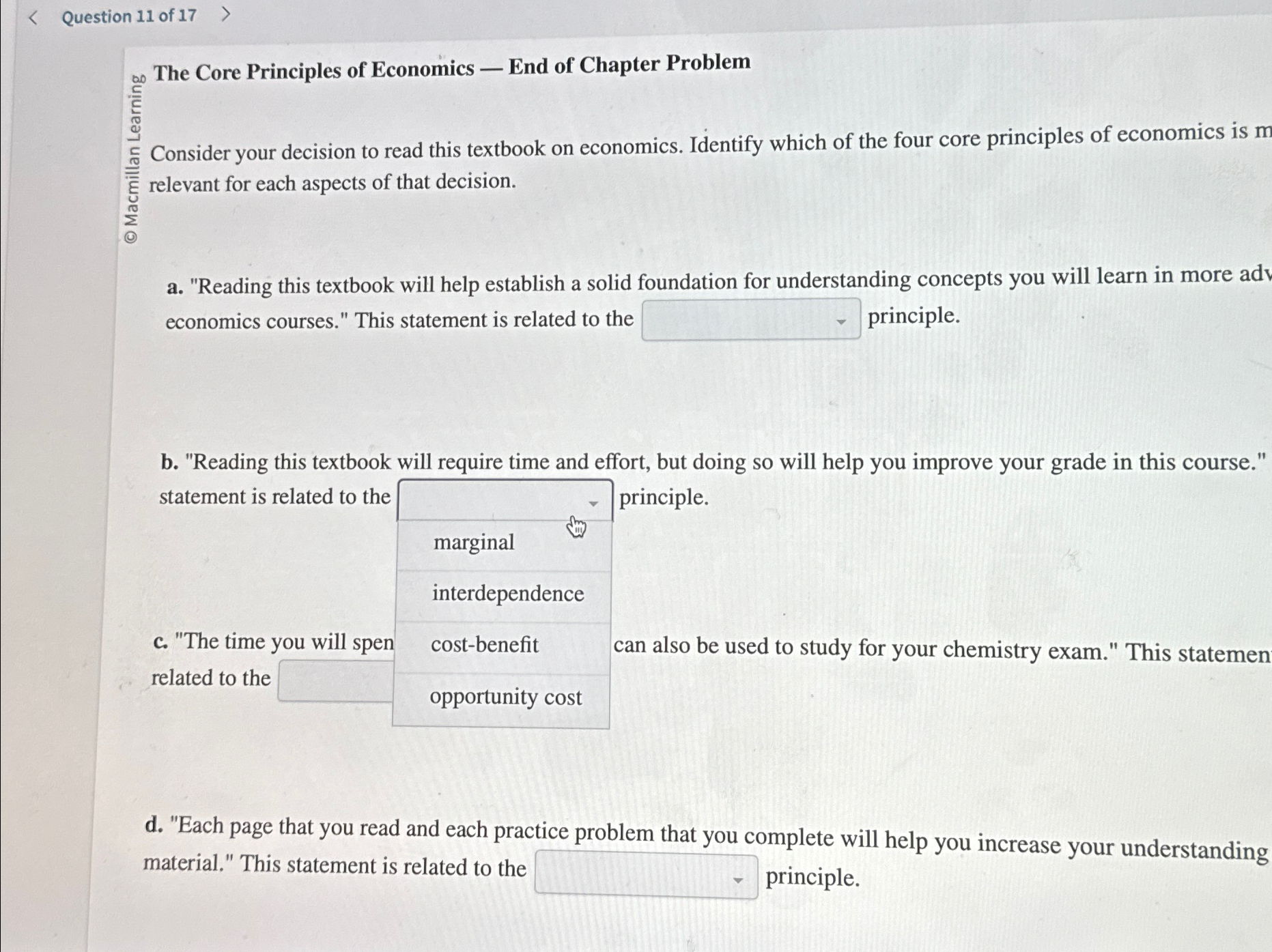 Solved Question 11 ﻿of 17The Core Principles of Economics - | Chegg.com