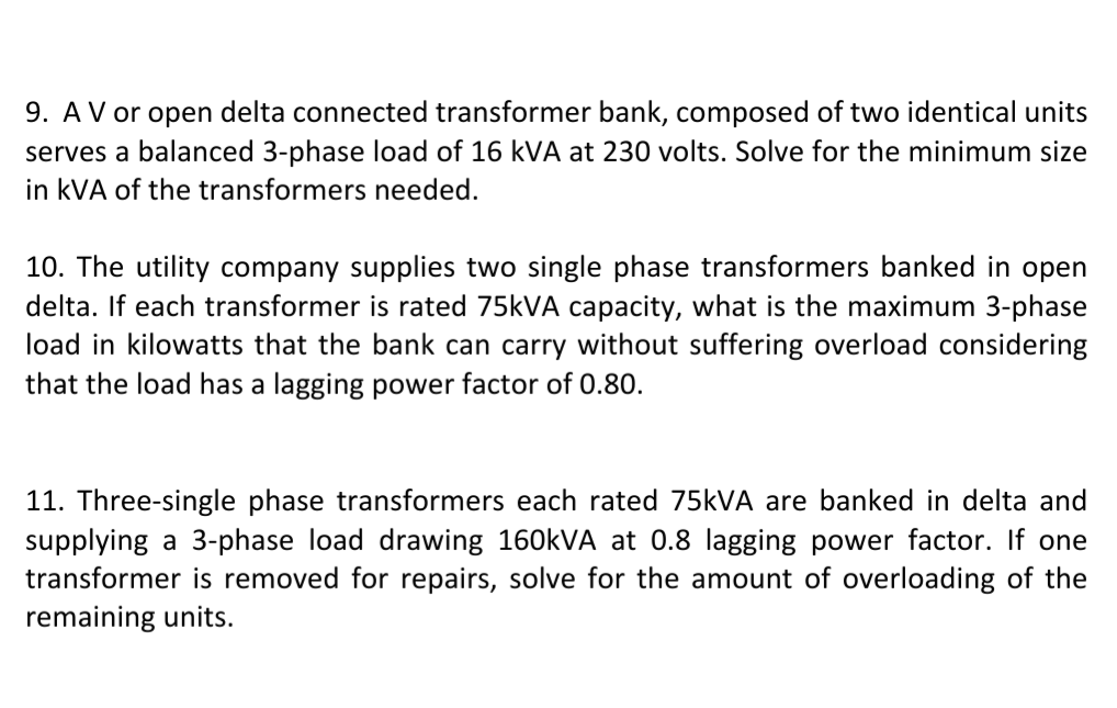 Solved 8. What should be the kVA rating of each two | Chegg.com