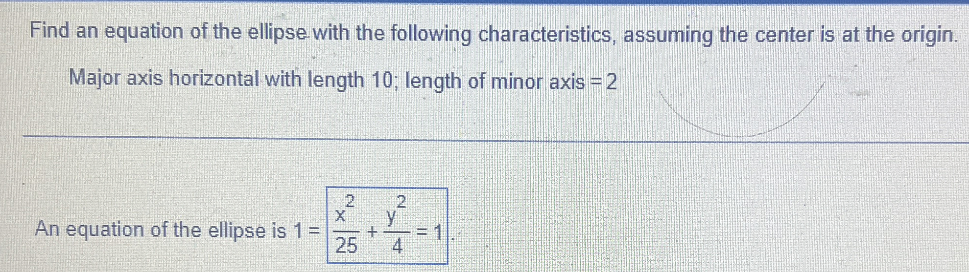 Find an equation of the ellipse with the following | Chegg.com